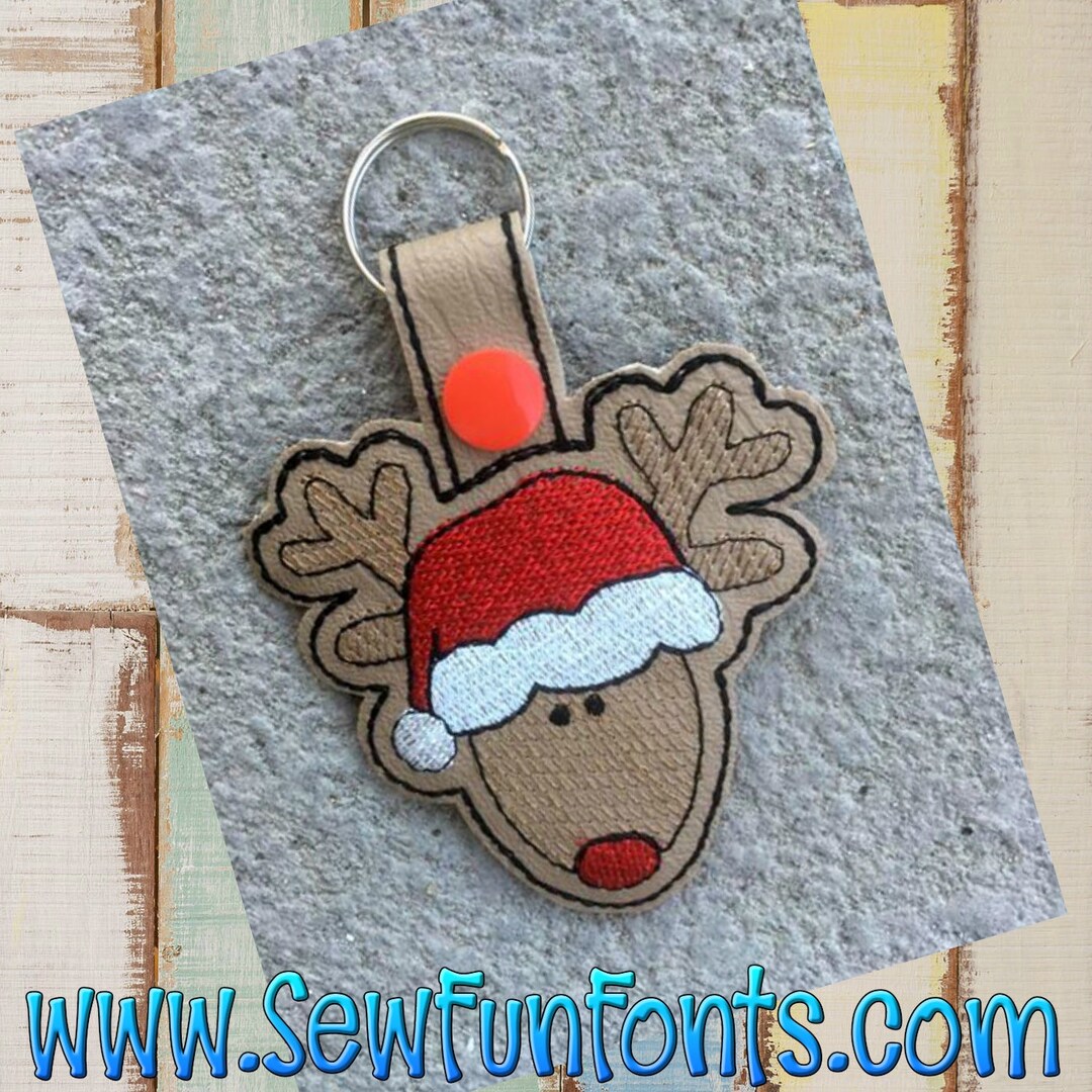ITH Reindeer, Christmas Key Fob Design Machine Embroidery, Snap Tab Key ...