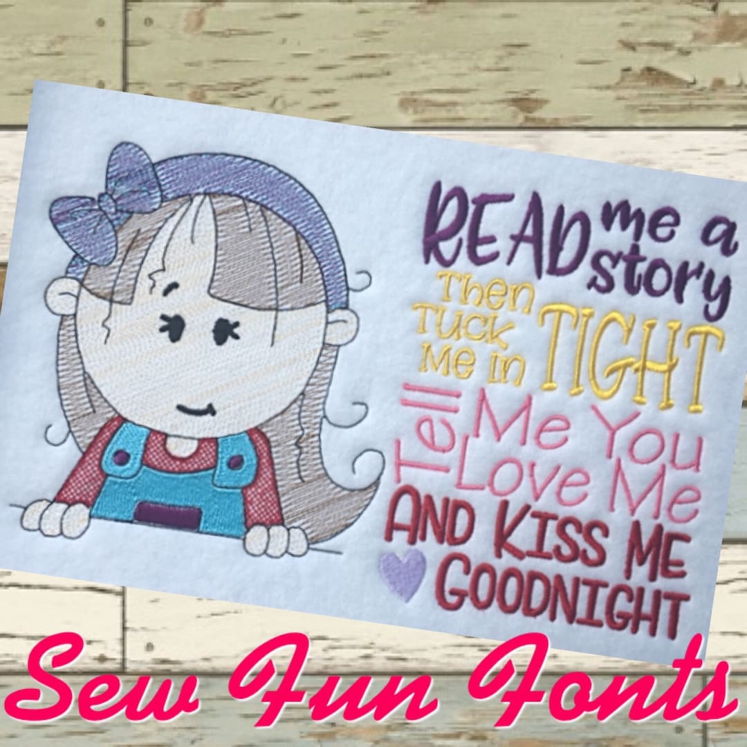 Read Me A Story Girl V2 Embroidery Saying Wispy Filled Design Reading ...
