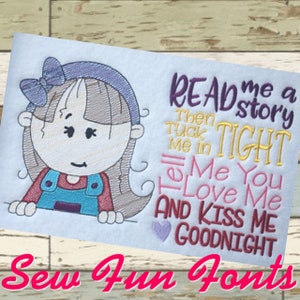 Read Me a Story Girl Embroidery Design, Reading Pillow (instant ...