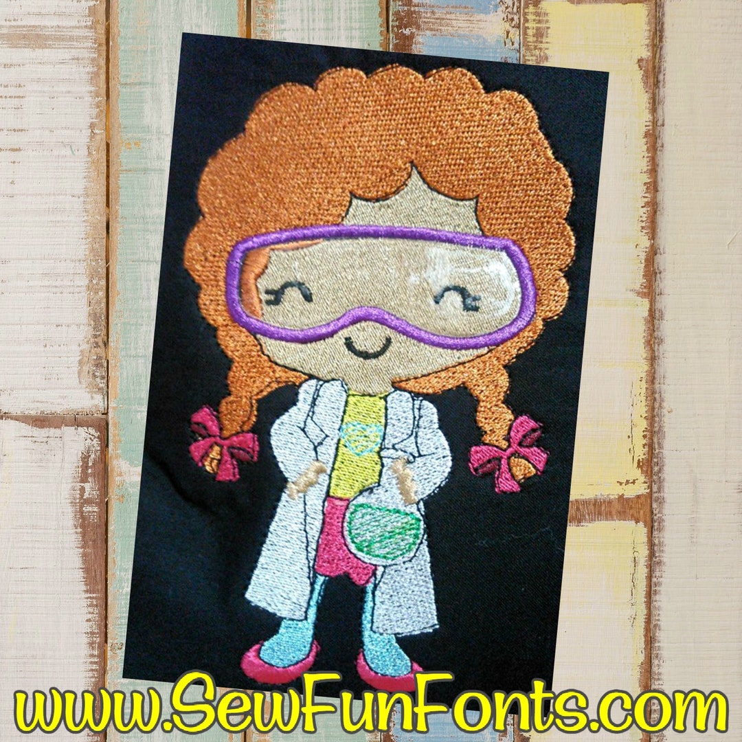 Girl Scientist, Science Girl Embroidery Design, Applique Goggle Design ...