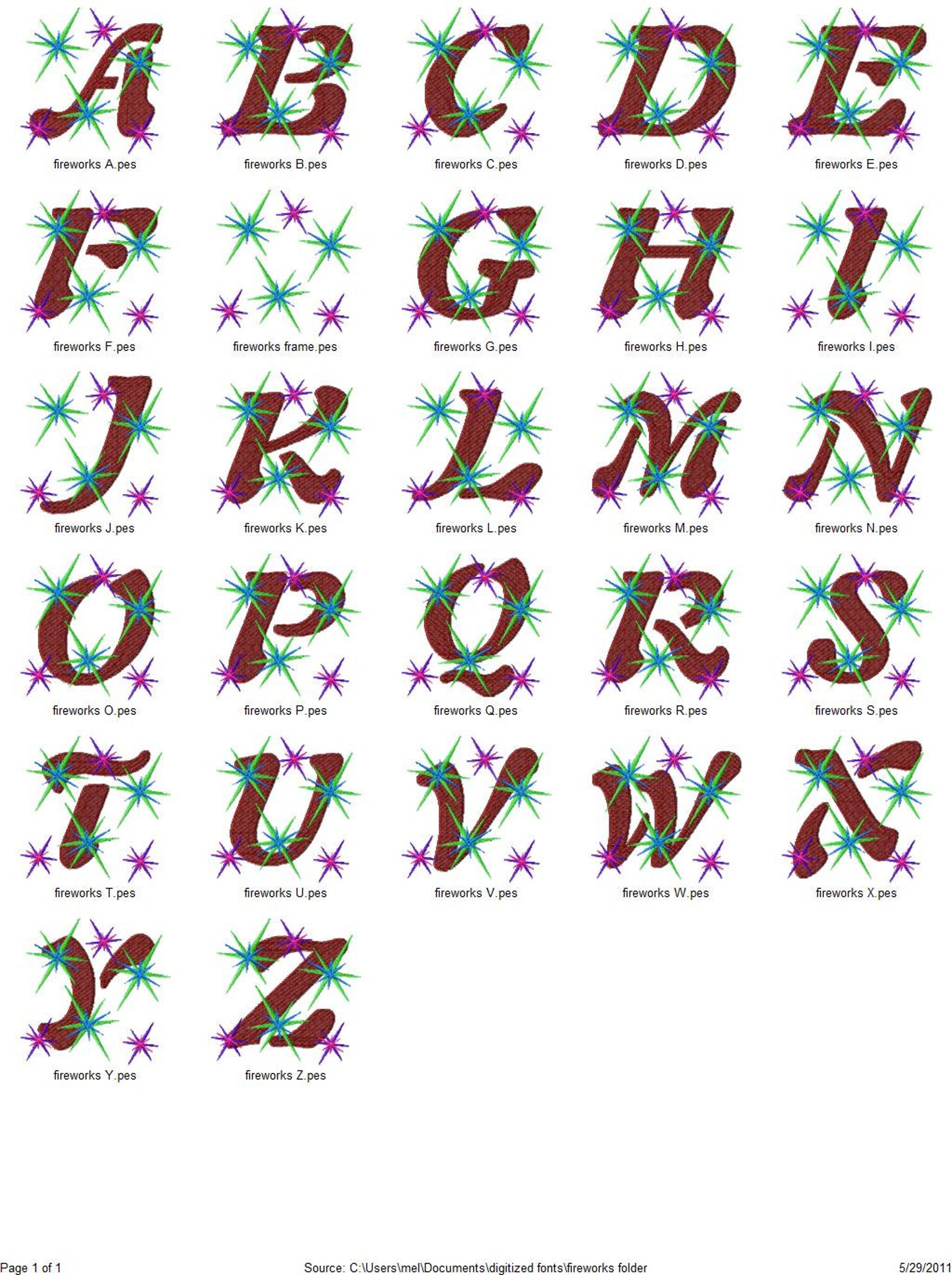 Fireworks Machine Embroidery Monogram Font Alphabet Design Set INSTANT ...