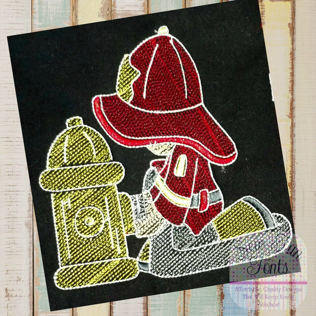 Fireman Fire Hydrant Sketch Embroidery Design, Fireman Firefighter ...