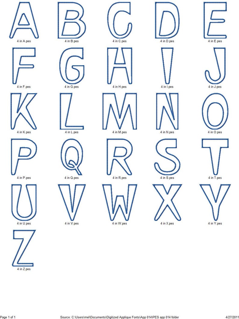 Applique Font 014 Machine Embroidery Monogram Font Alphabet | Etsy