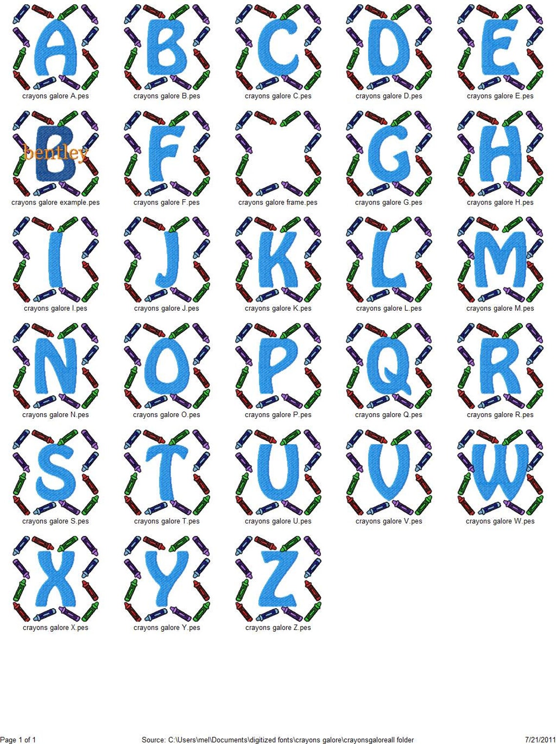Crayons Galore Machine Embroidery Monogram Font Alphabet Design Set ...