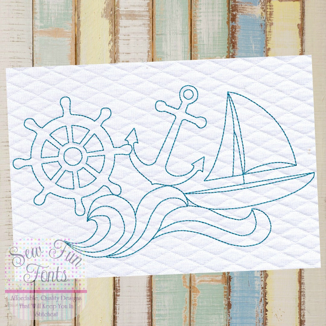 Redwork Line Art ~ Nautical Machine Embroidery Design, 6 Sizes, READ ...
