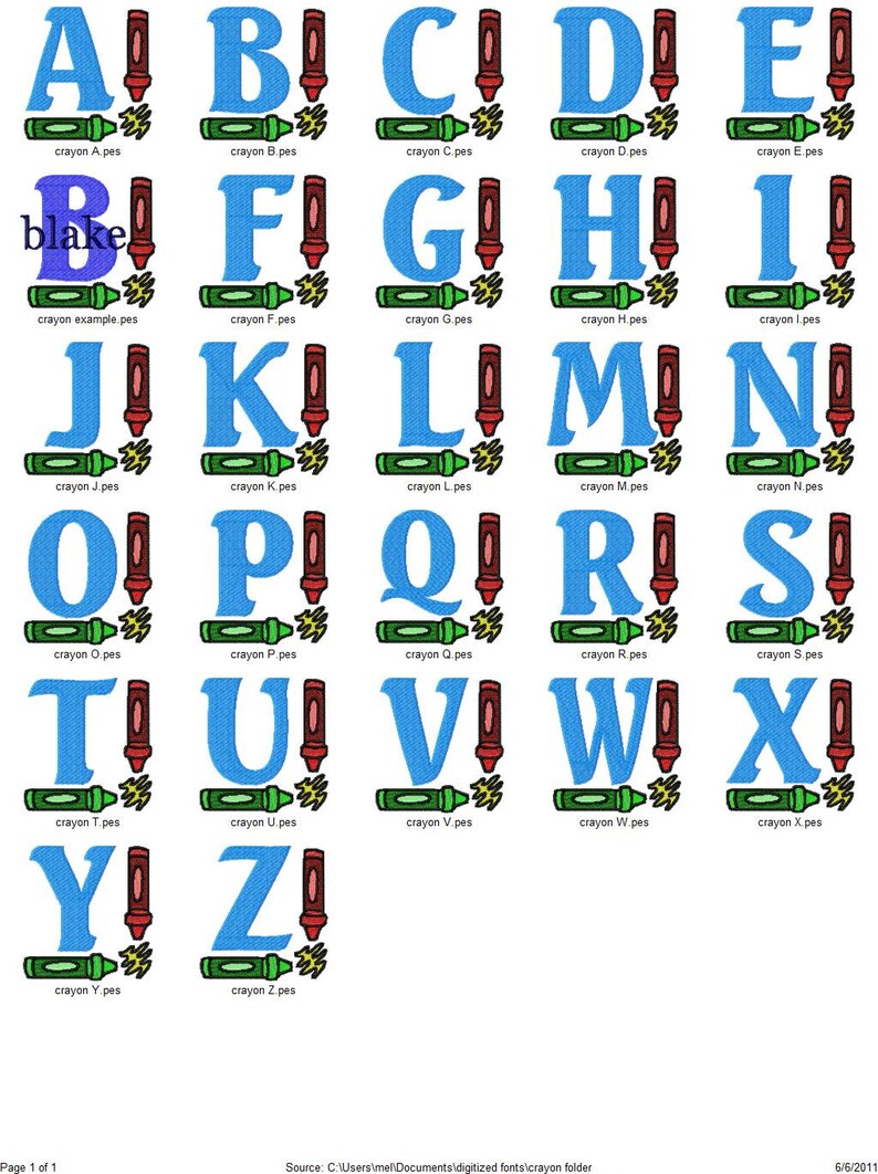 Crayon Machine Embroidery Monogram Font Alphabet Design Set INSTANT ...