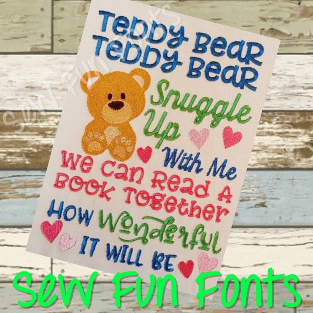 Teddy Bear Snuggle up Reading Saying, Embroidery Saying, Reading Pillow ...