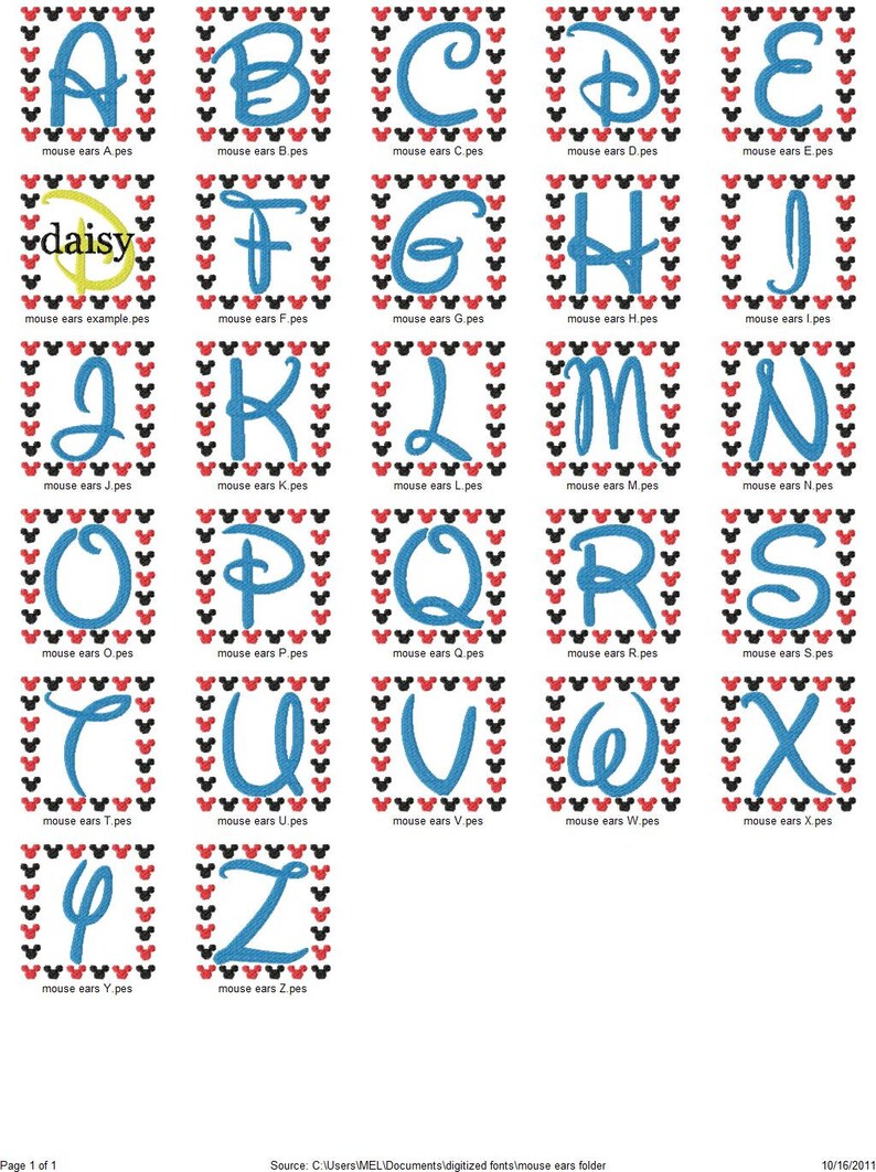 Mouse Ears Machine Embroidery Monogram Font Alphabet Design Set INSTANT ...