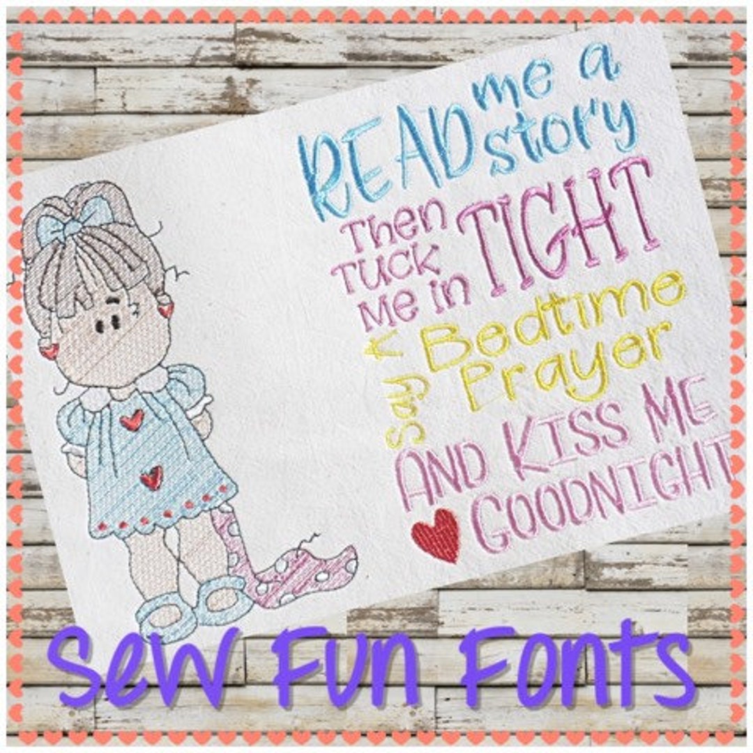 Read Me A Story Little Girl Embroidery Saying, Reading Pillow Saying ...