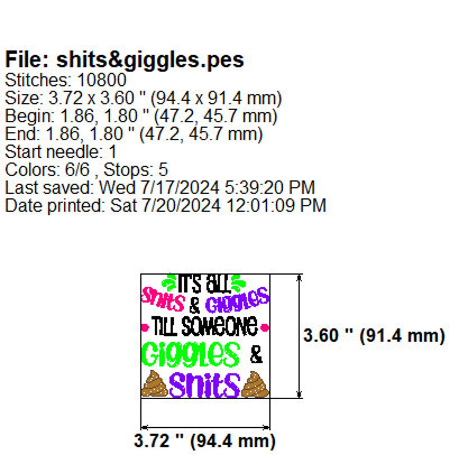It's All Shits & Giggles Poop Design Toilet Paper Embroidery Design ...