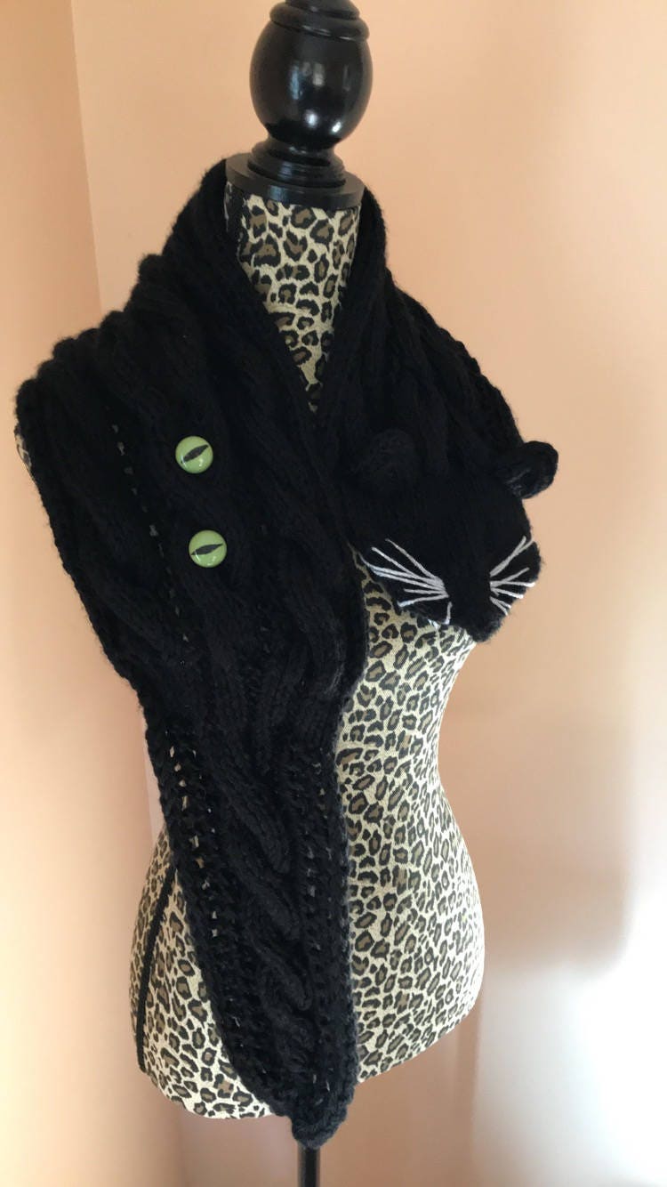 Black Cat Scarf - KNITTING PATTERN - Instant Download-i Easy & Beginner ...