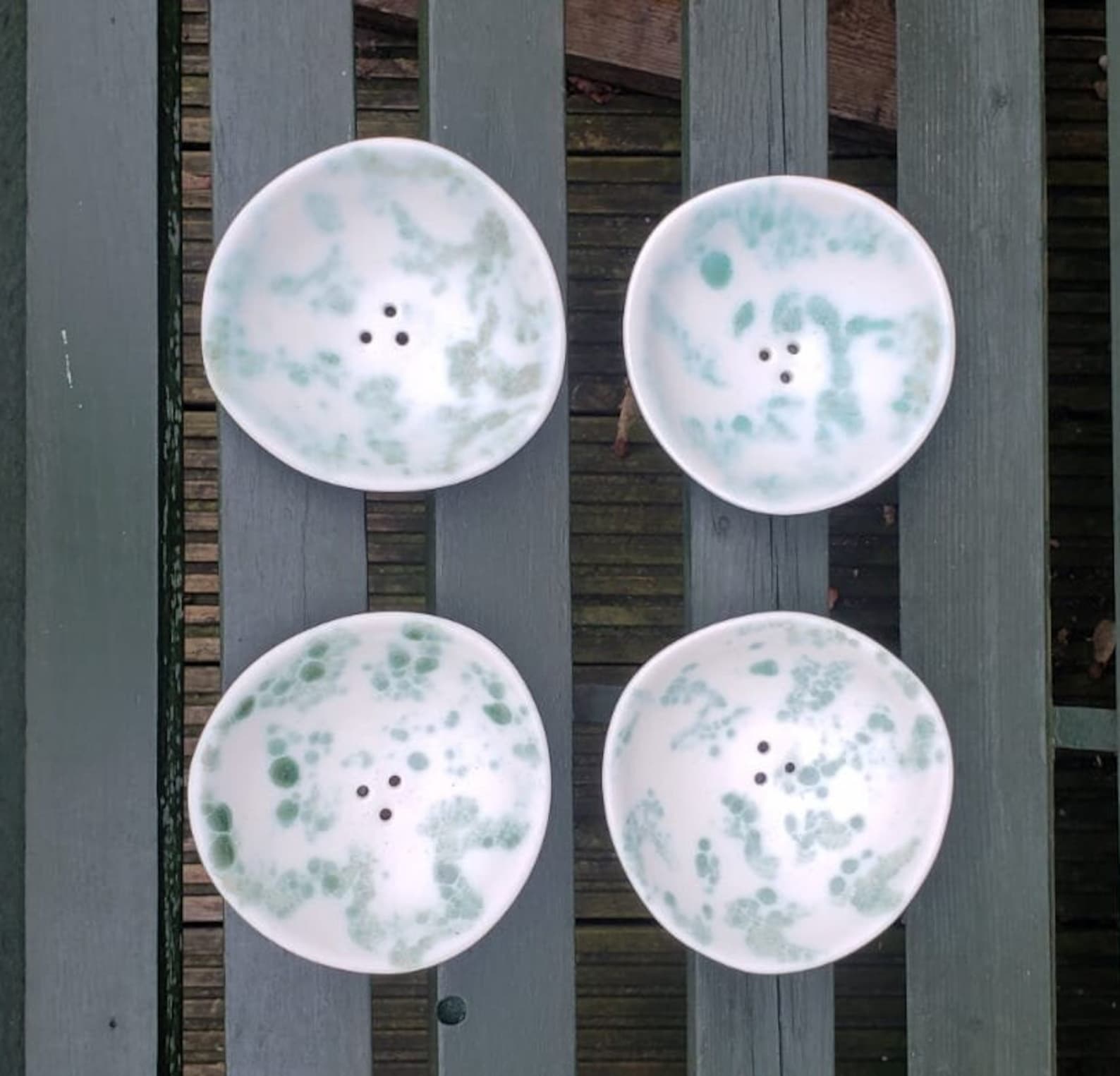 Handmade Circular / Round Ceramic Soap Dish White, Blue, Green ...