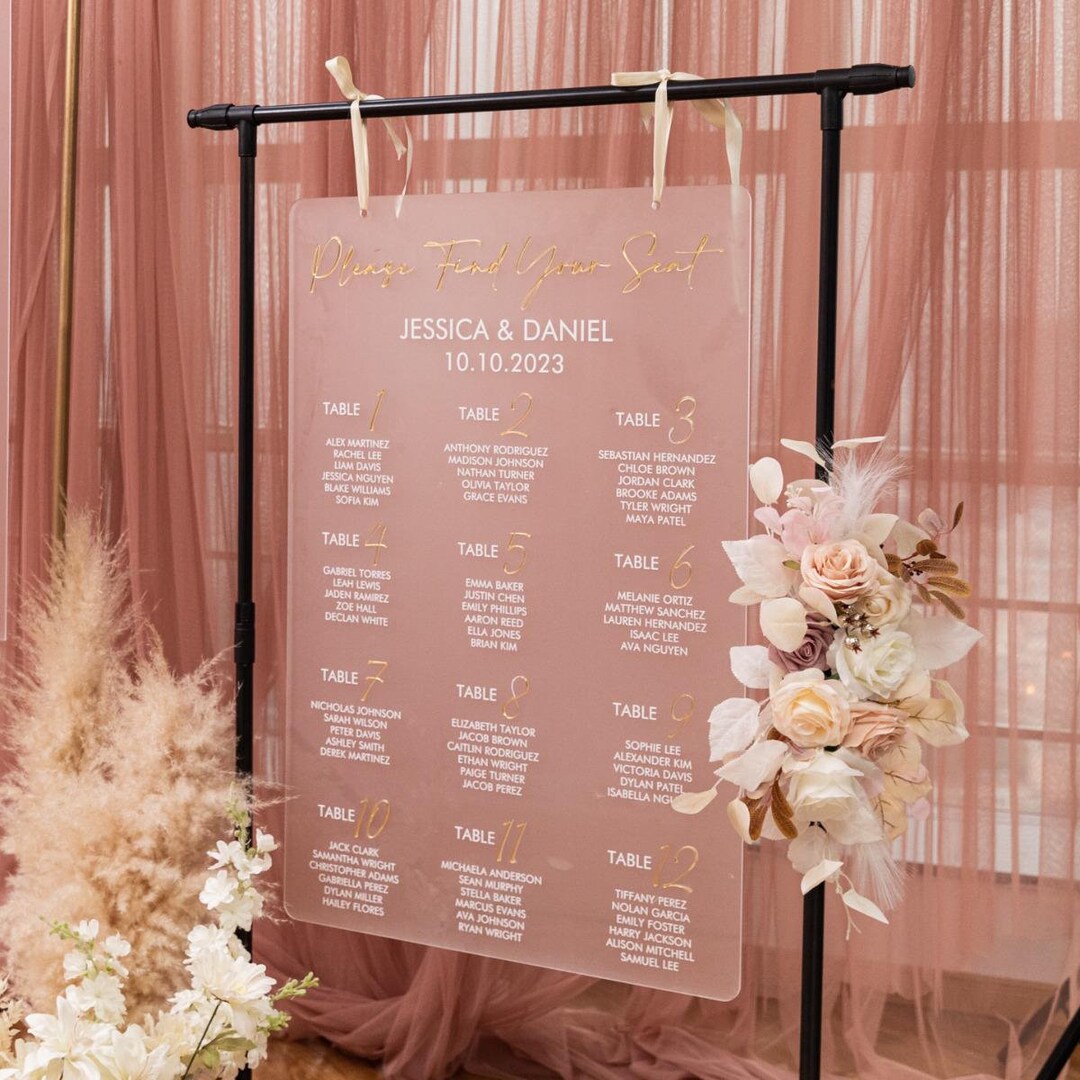 Frosted Acrylic Wedding Table Plan With Gold Acrylic Mirror 3D ...