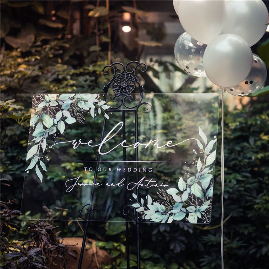 Foliage Calligraphy Perspex Welcome Wedding Sign / Glass Wedding Sign ...
