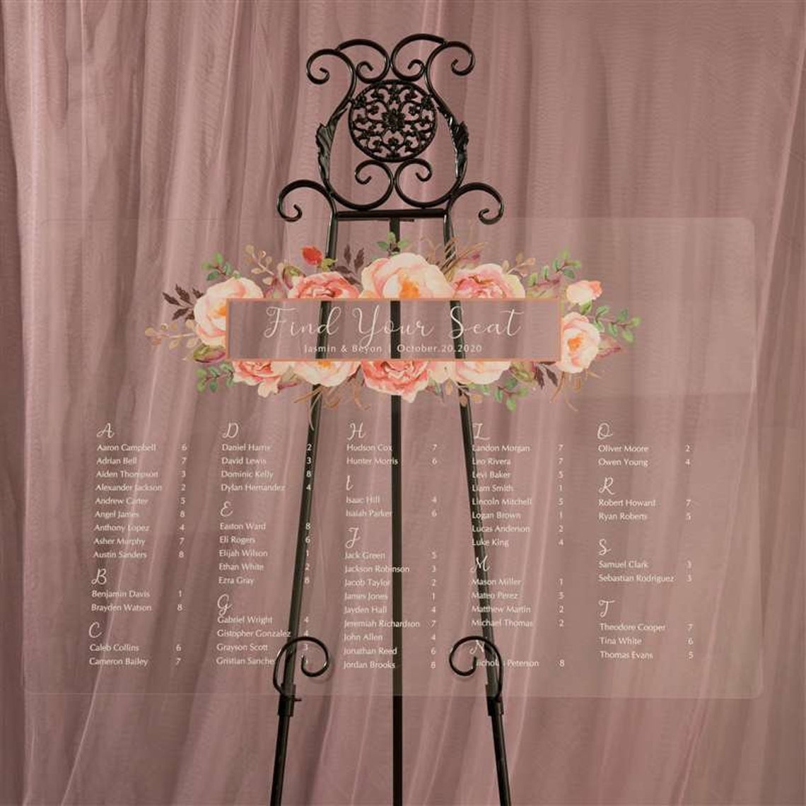 Floral Clear Acrylic Wedding Table Plan Acrylic Table Plan Etsy