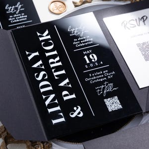 Black Acrylic Pocket Wedding Invitation | Modern Monochrome Invite With ...
