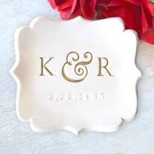 Gold Initials Ring Dish, Custom Wedding Jewelry Holder Personalized ...