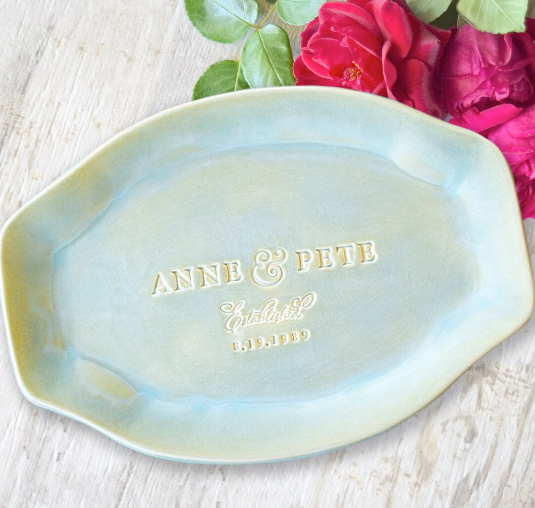 Custom Name Plate Blue Green Clay Personalized Gift Serving Bowl ...