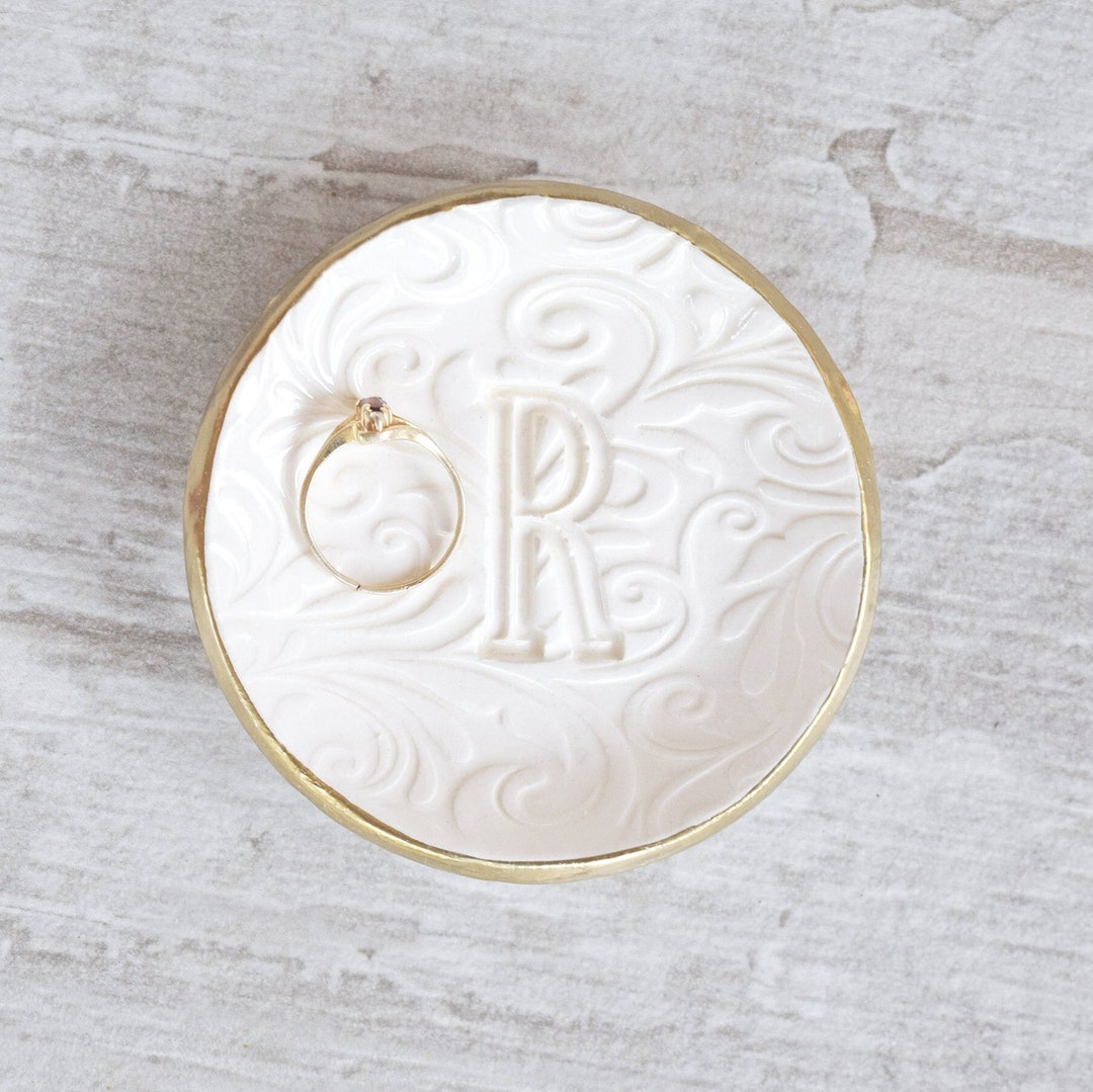 Custom Initial Ring Dish, Name Letter Jewelry Holder Personalized Gift ...
