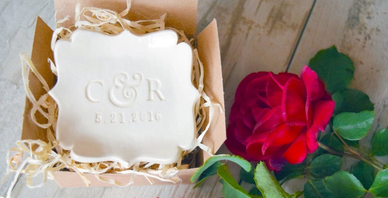 Custom Wedding Day Plate Square Ring Dish With Date, Personalized ...