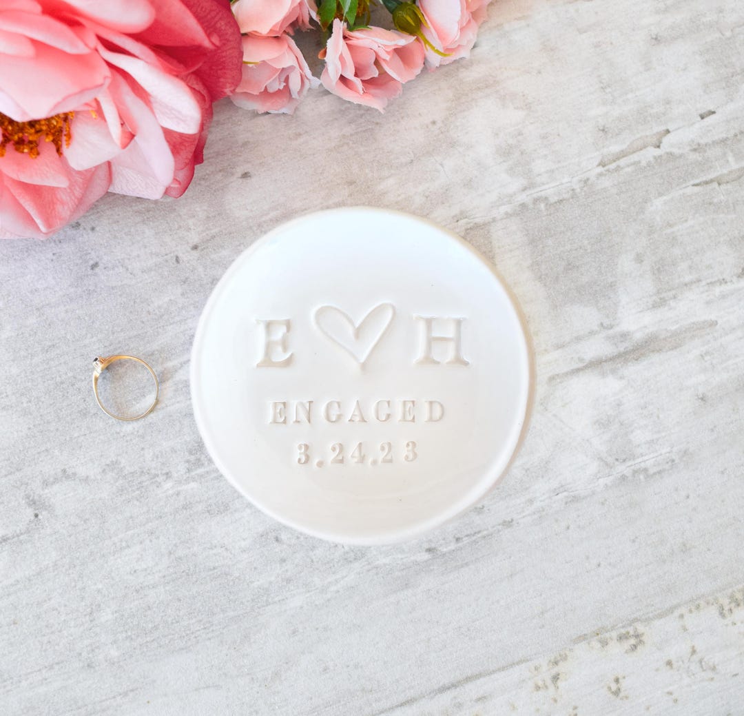 Personalized Ceramic Engagement Ring Dish Custom Engaged Gift, Bride ...