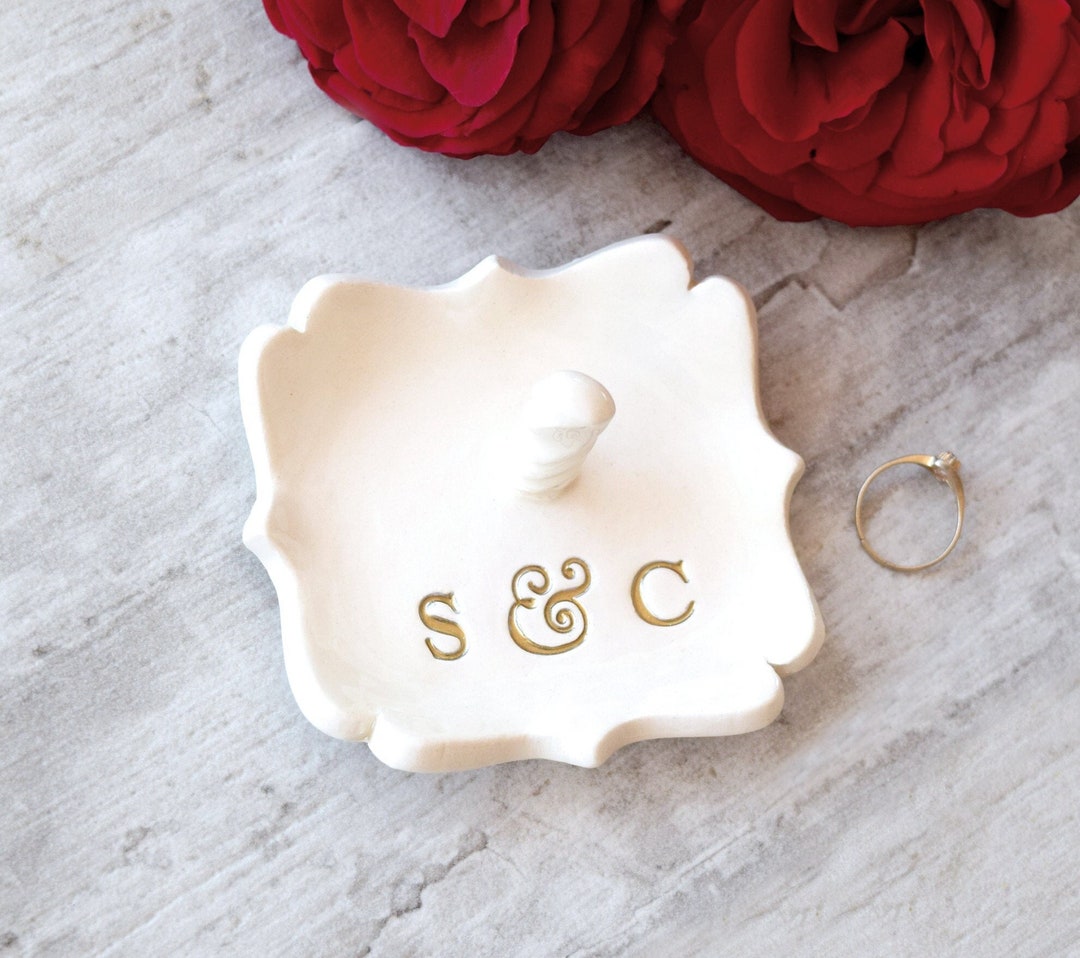 Gold Name Letter Wedding Ring Post Dish Personalize Couple - Etsy