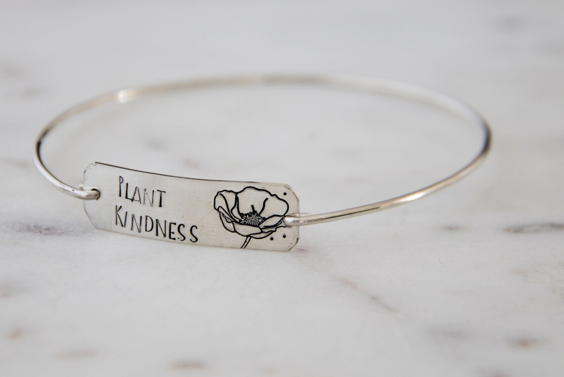 Plant Kindness Floral Bangle/sterling Jewelry/sterling Silver Quote ...