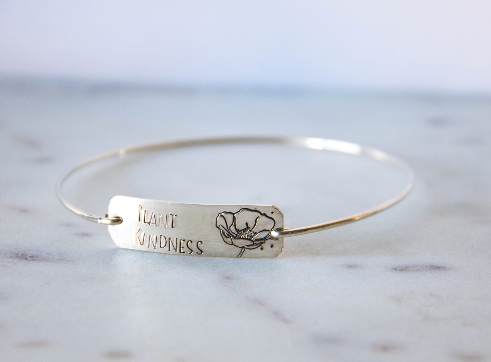 Plant Kindness Floral Bangle/sterling Jewelry/sterling Silver Quote ...