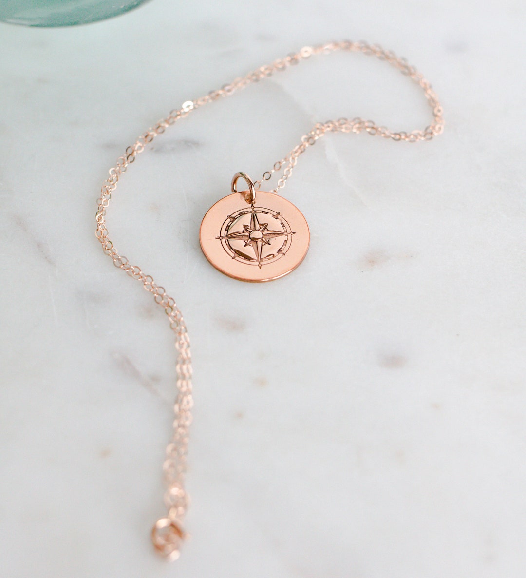 Hand Stamped Compass Necklace/true North Jewelry/rose Gold Compass ...