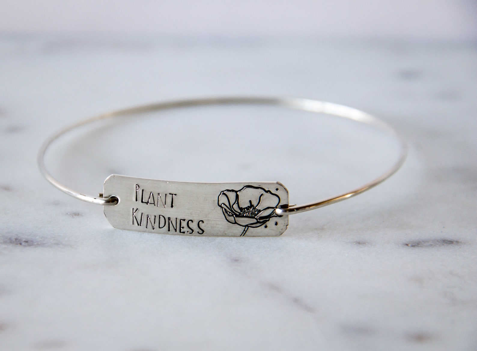 Plant Kindness Floral Bangle/sterling Jewelry/sterling Silver Quote ...