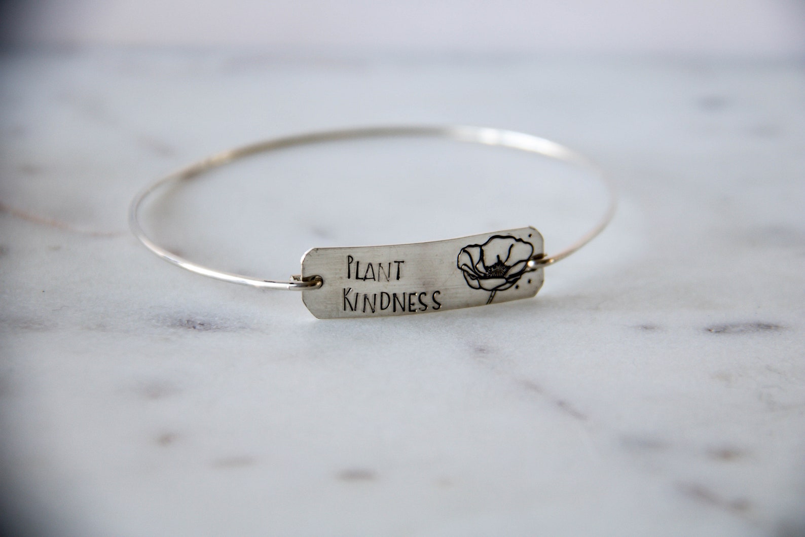 Plant Kindness Floral Bangle/sterling Jewelry/sterling Silver Quote ...
