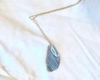 Sliced Blue Agate and Creamy Light Blue Quartz Geode