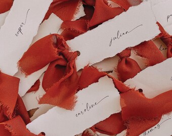 Hand Torn Place Cards and Chiffon Ribbon, Hand Torn Edges, Personalized ...
