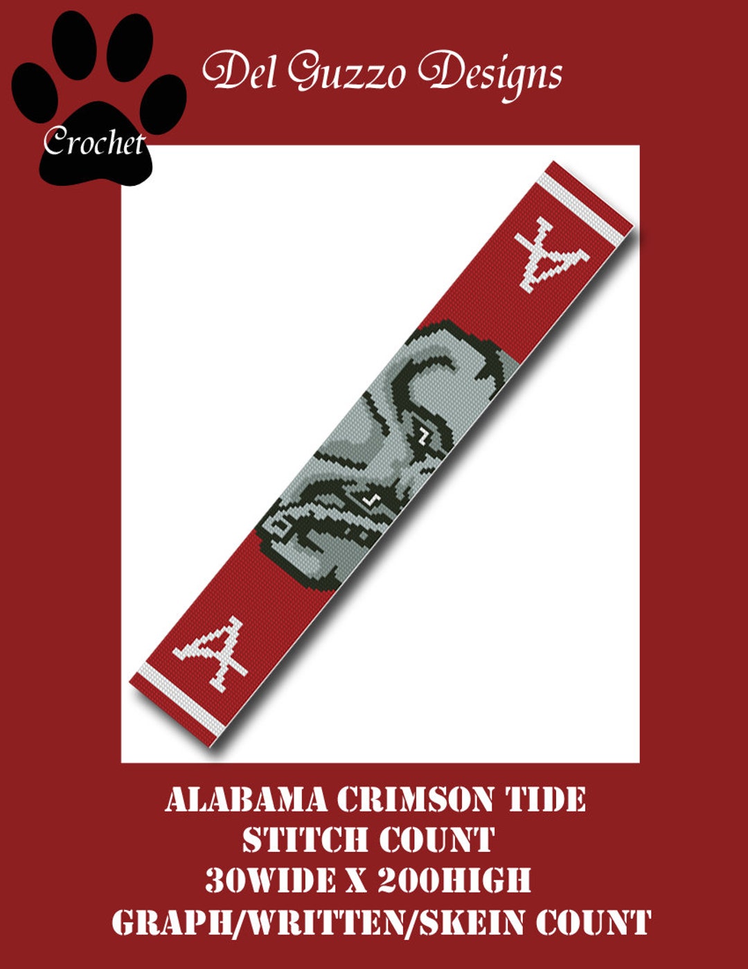 Alabama Crimson Tide Scarf Crochet Pattern 30 Sts Wide by 200 Sts ...