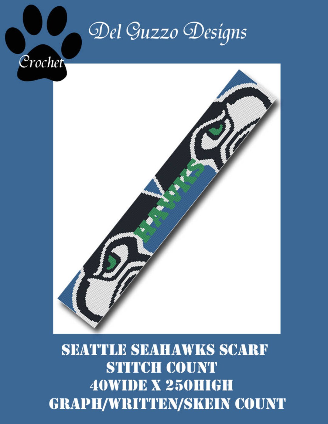 Seahawks Scarf 40x250 Crochet Graph Graphghan Pattern WITH WRITTEN ...
