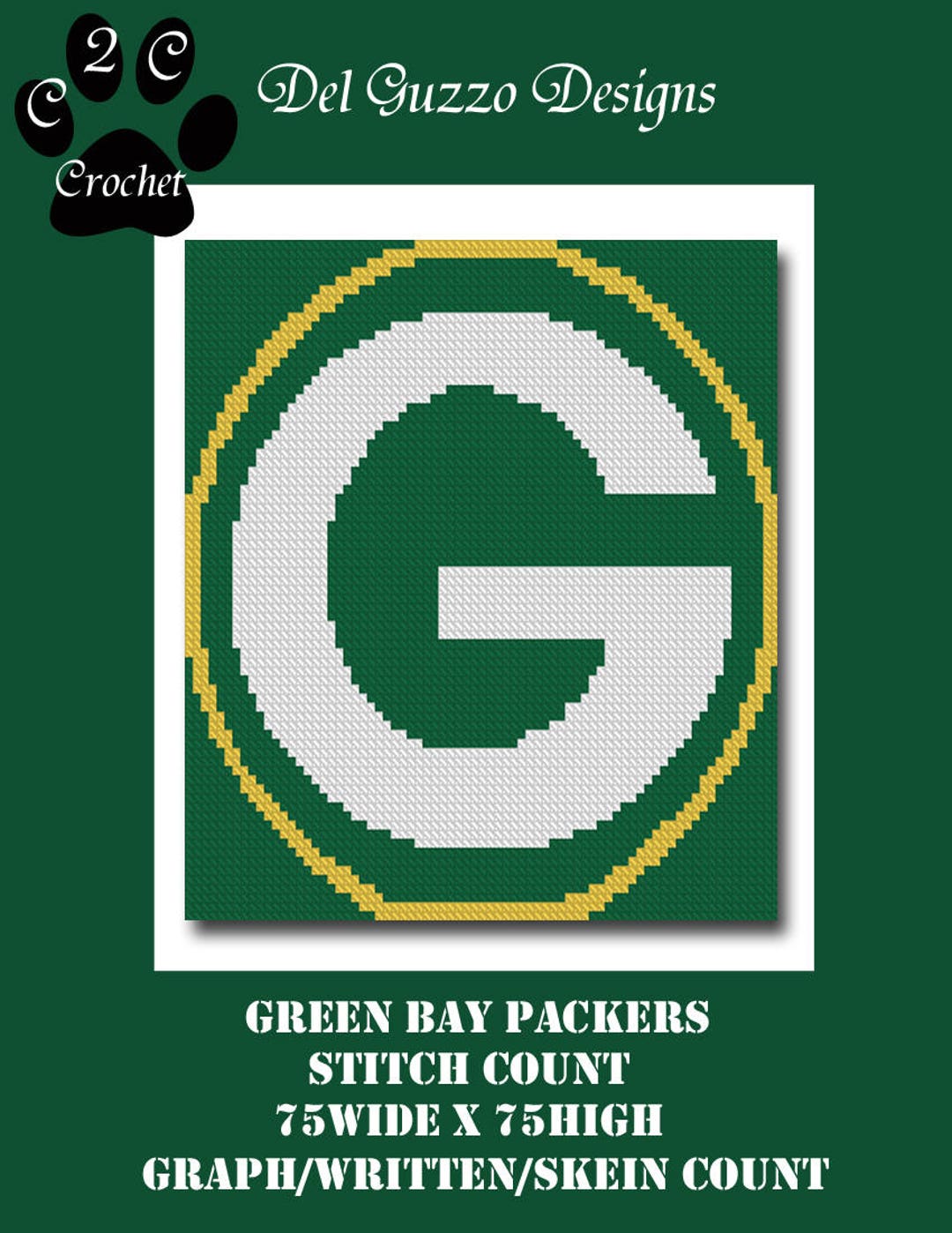 Green Bay Packers C2C Crochet Graph Graphghan Pattern WITH WRITTEN ...