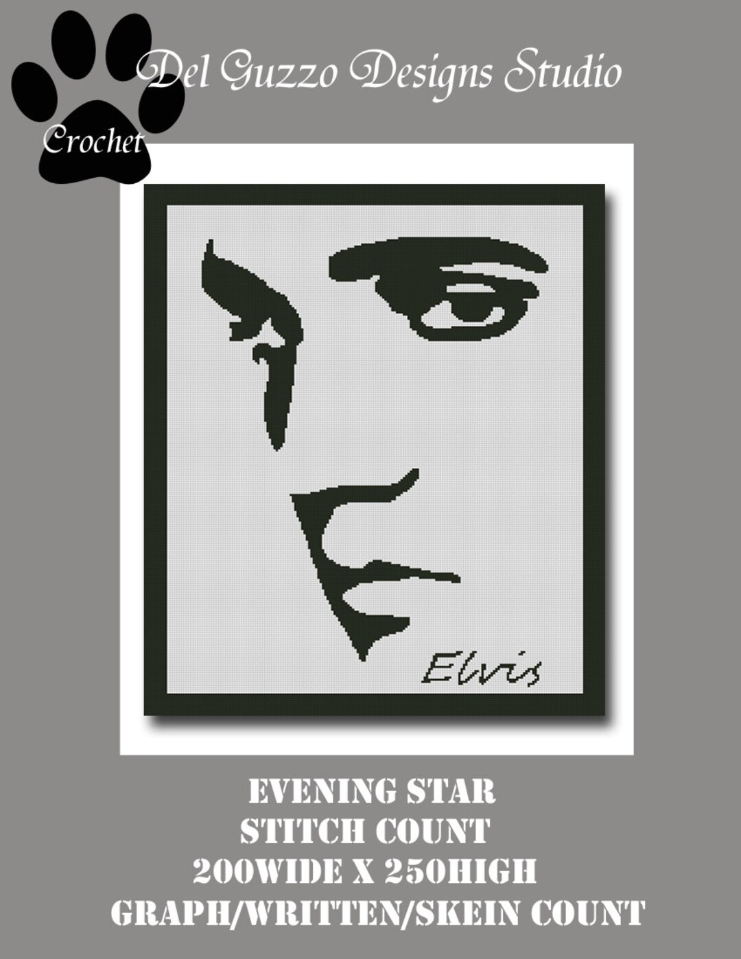 Elvis Silhouette Crochet Graph Graphghan Pattern Word Chart WITH ...