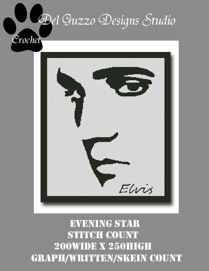 Elvis Silhouette Crochet Graph Graphghan Pattern Word Chart WITH ...