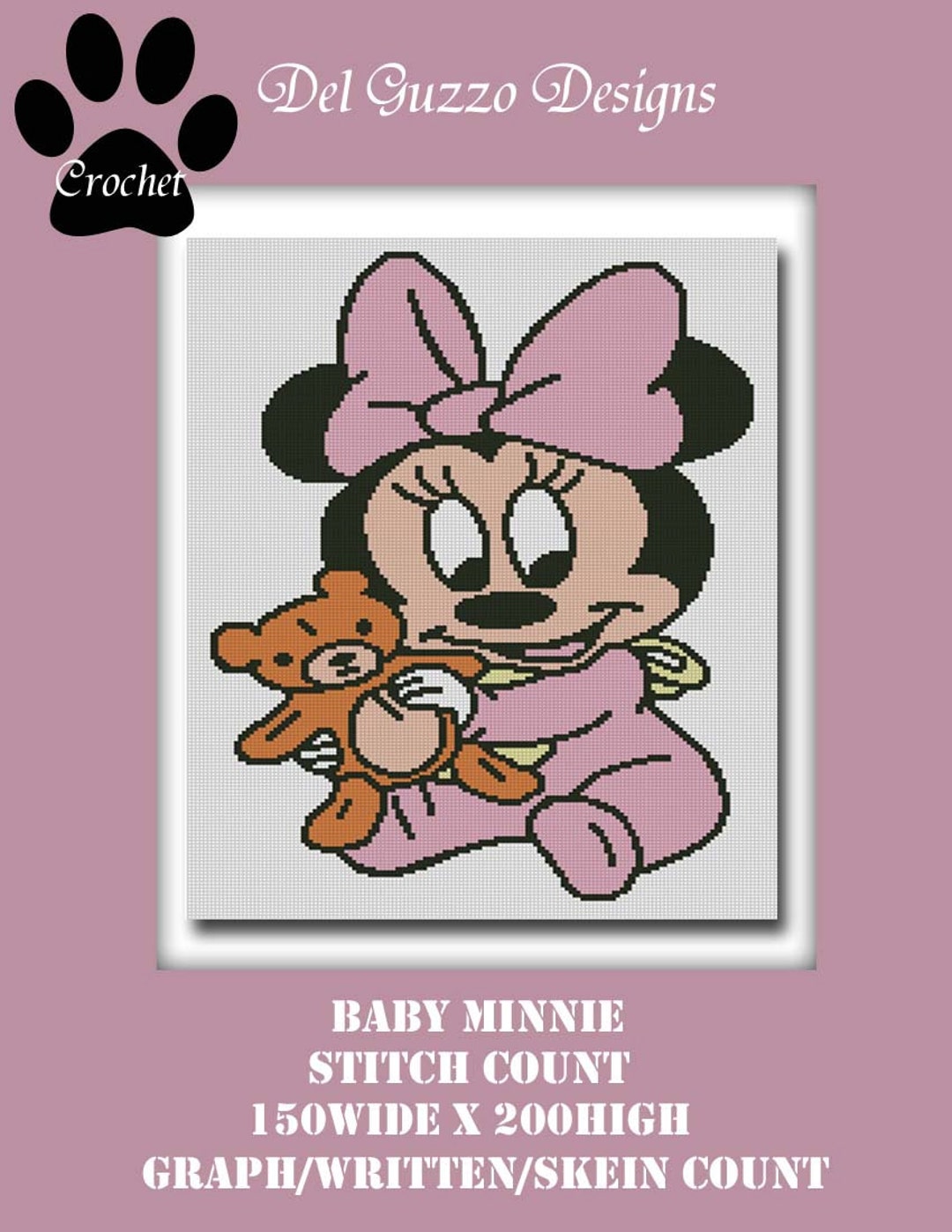 Baby Minnie Mouse Crochet Graph Graphghan Pattern WITH WRITTEN ...