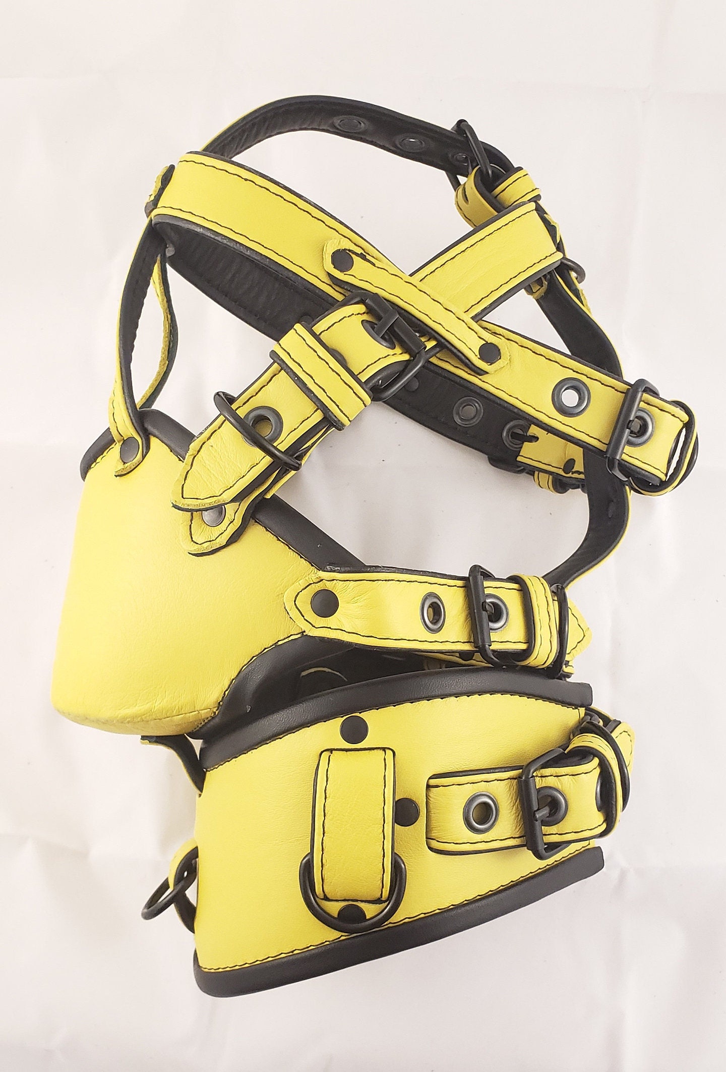 M2 Yellow Padded Leather Muzzle Gag with Posture Collar Mature | Etsy