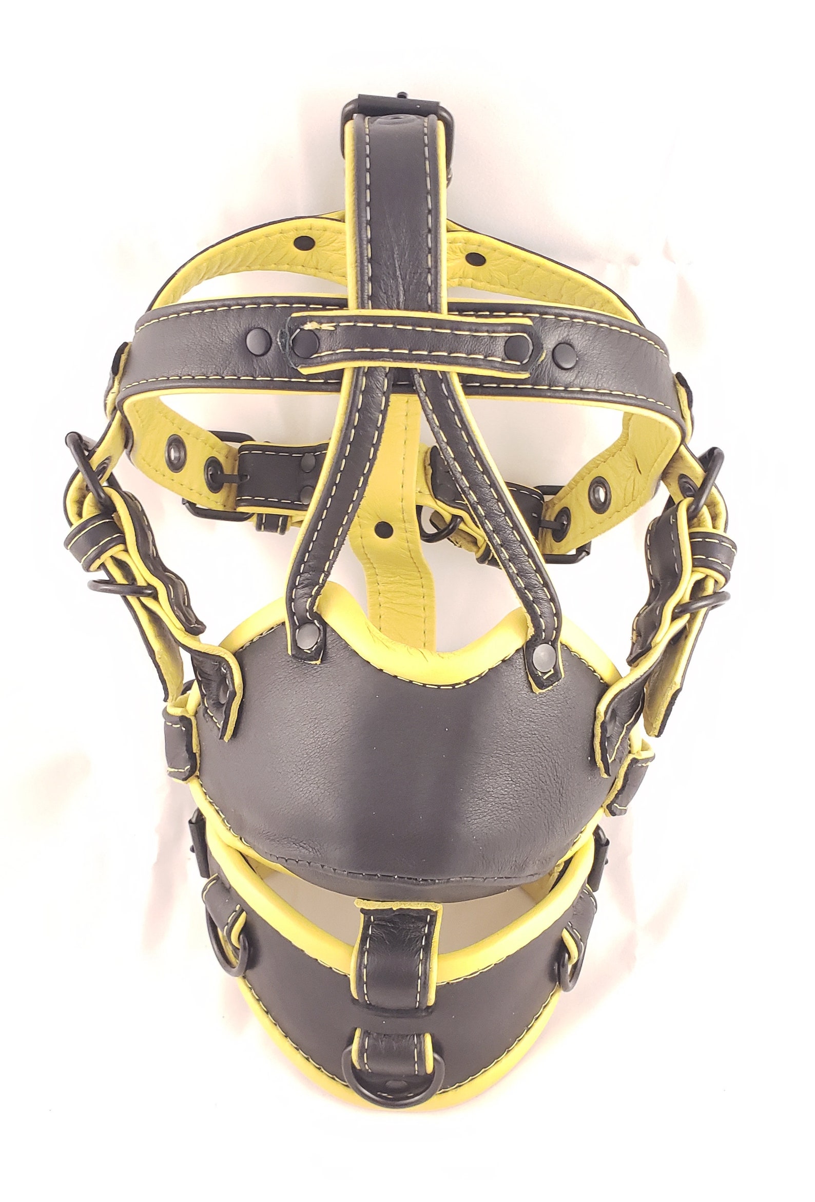 M2 Yellow Padded Leather Muzzle Gag with Posture Collar Mature | Etsy