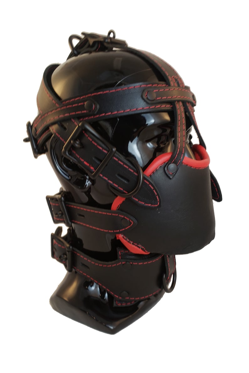 M1 Locking Leather Bondage Muzzle Gag Padded Head Harness Fetish BDSM ...