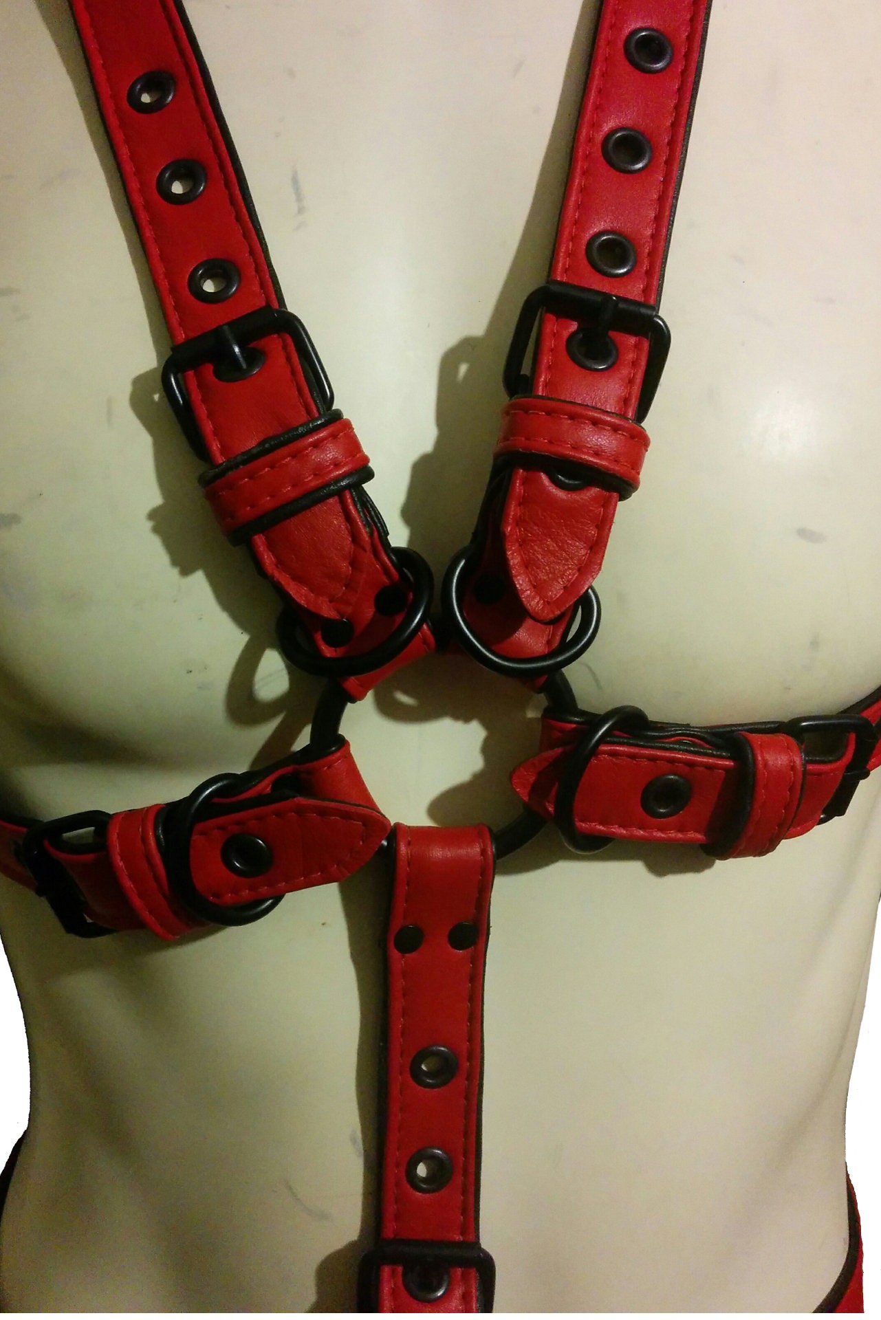 Red And Black Leather Male Body Harness Bdsm Fetish Slave Mature Etsy
