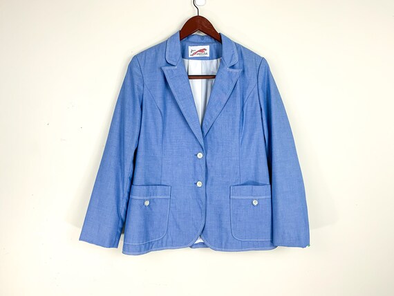 1970s Light Blue Denim Blazer, 70s Joyce Jaguar Colle… - Gem