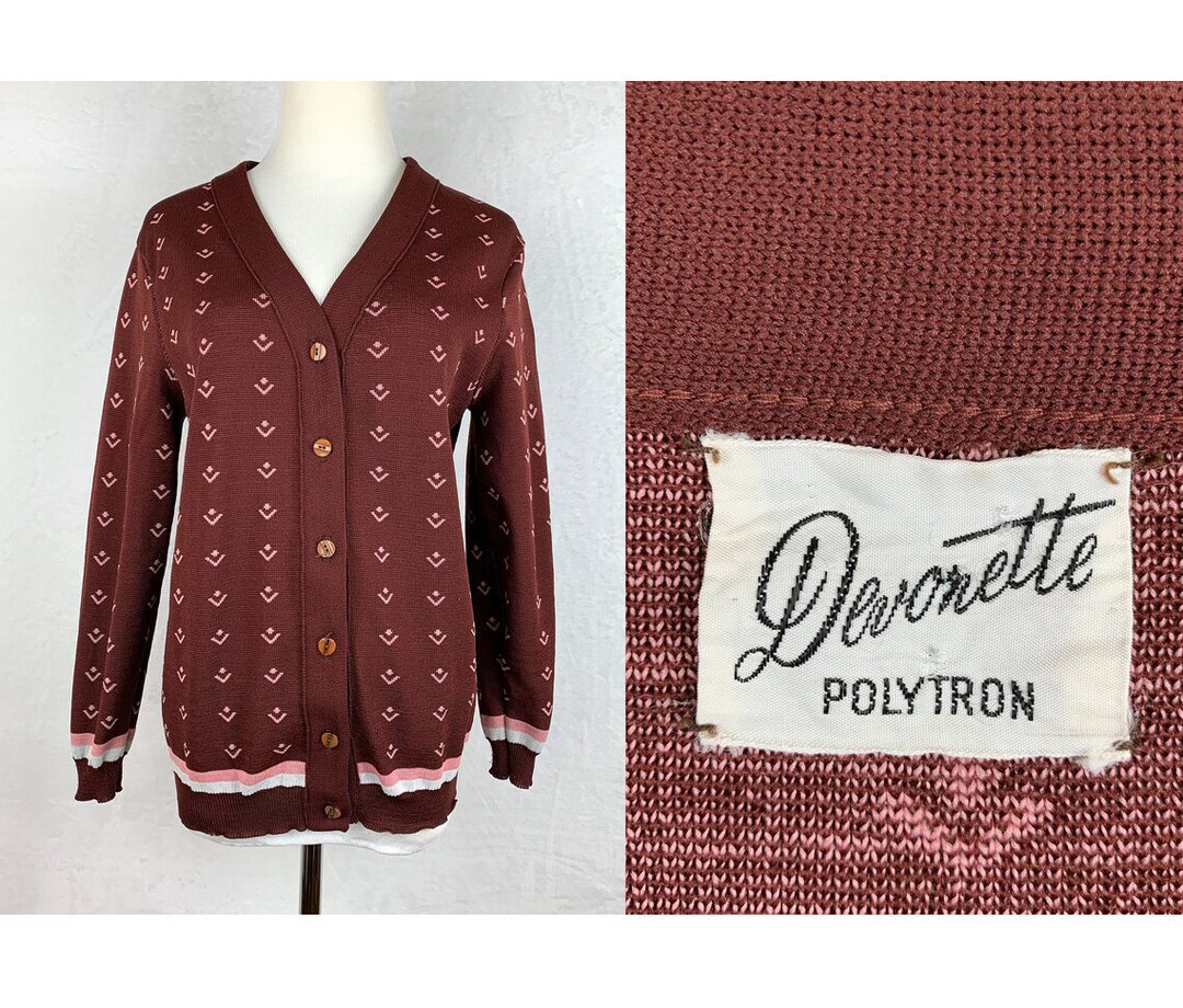 Devonette Polytron Cardigan, 1960s Maroon Geometric Cardigan, Vintage ...