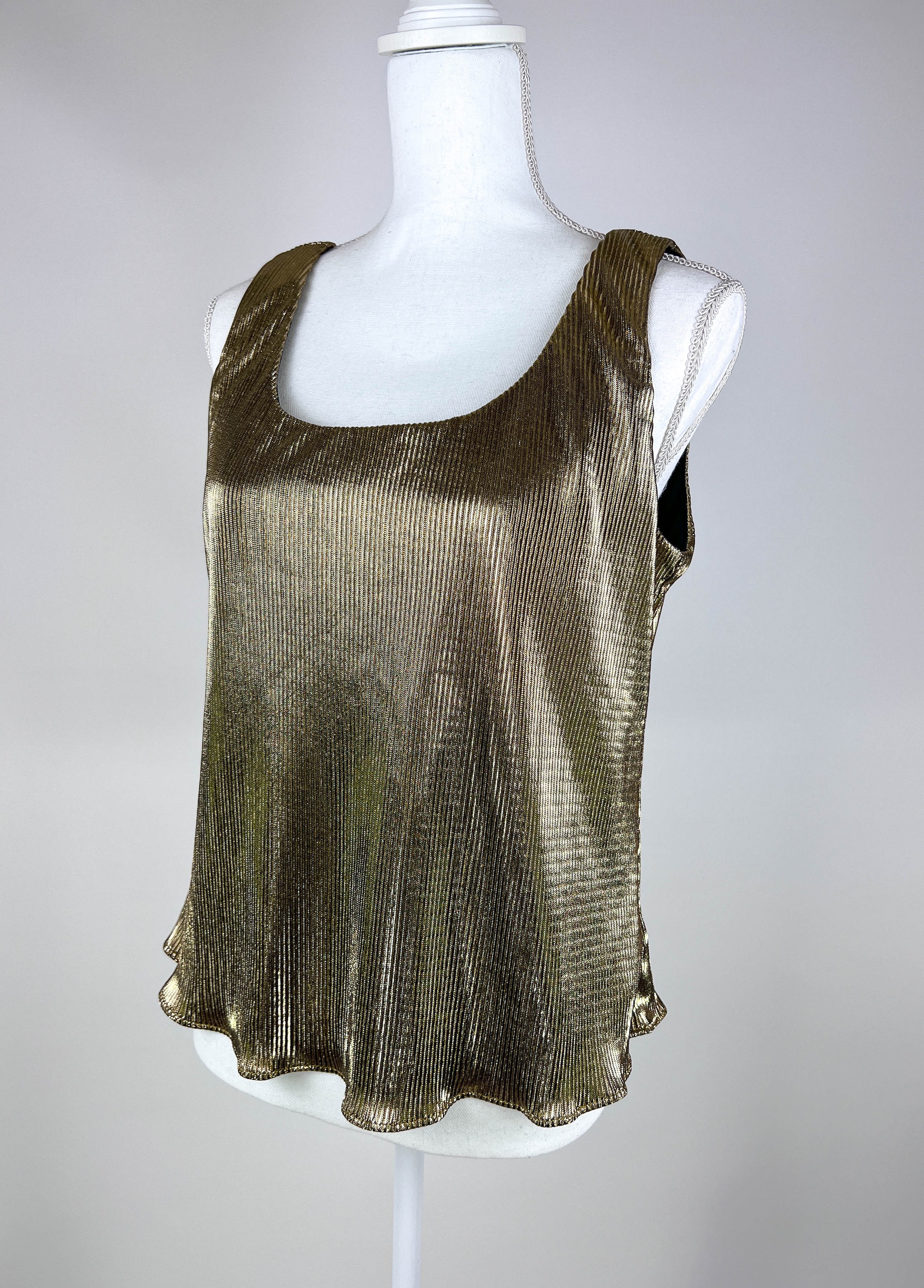 Vintage 90s R&K Evening Gold Pleated Cropped Tank Top Women's Size 12 ...