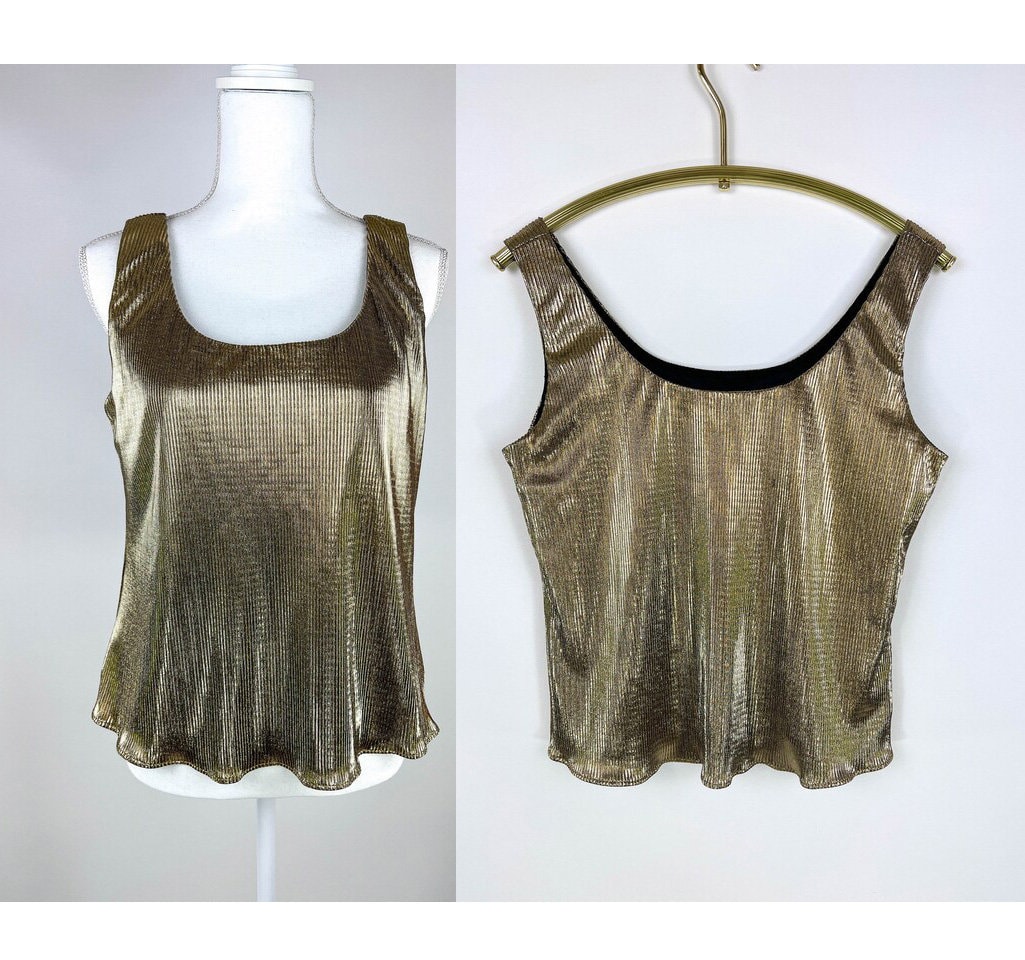 Vintage 90s R&K Evening Gold Pleated Cropped Tank Top Women's Size 12 ...
