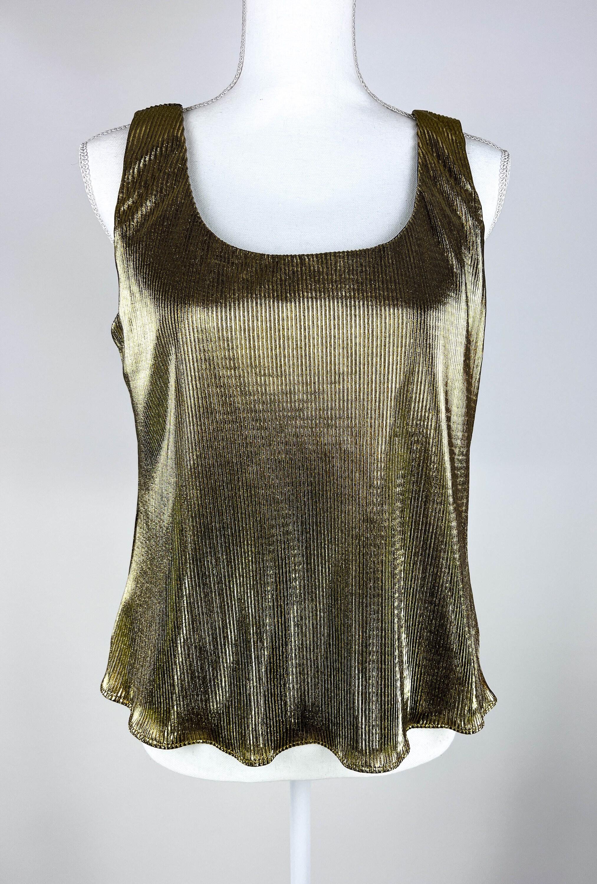 Vintage 90s R&K Evening Gold Pleated Cropped Tank Top Women's Size 12 ...
