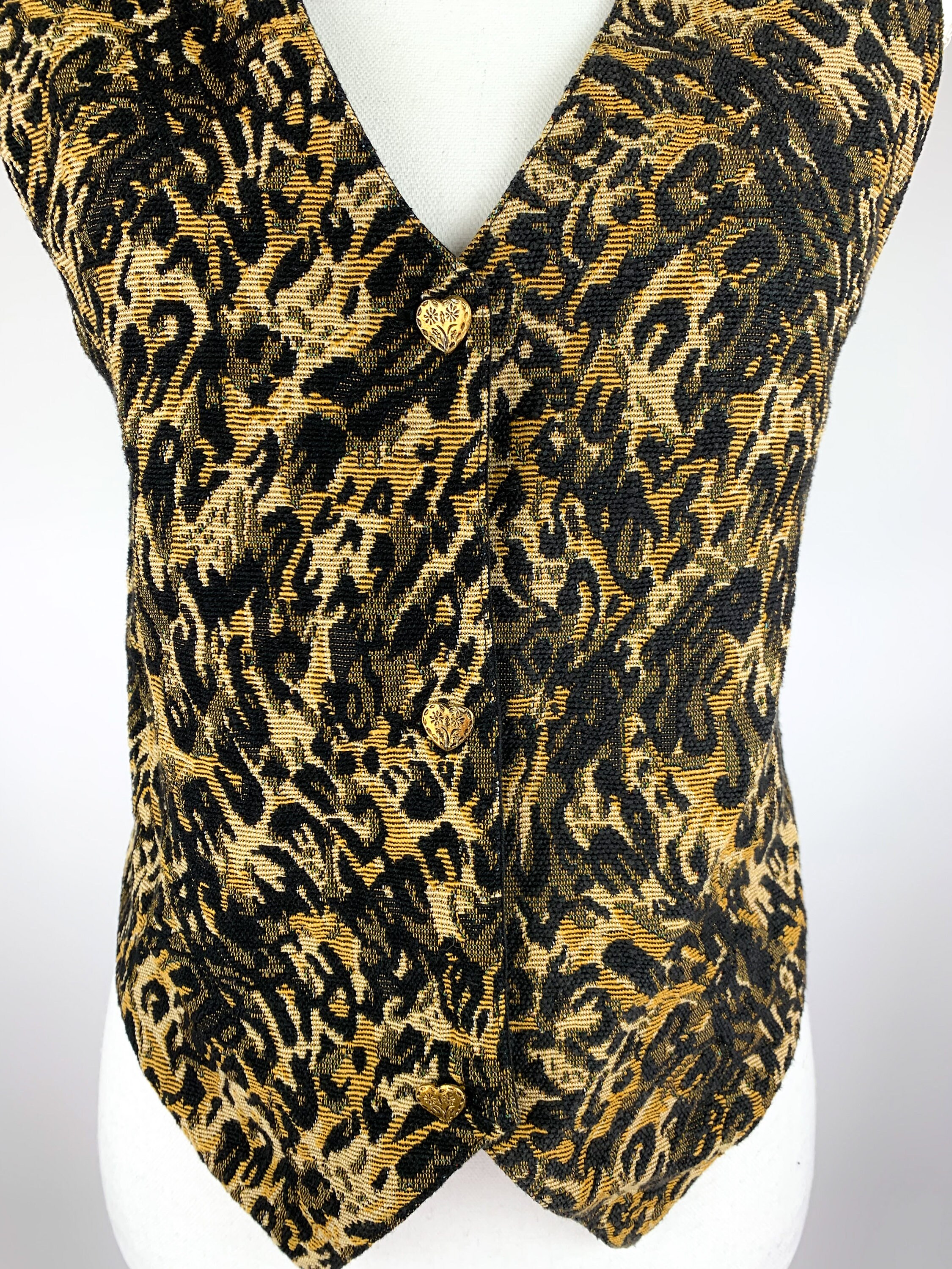 Vintage 90s Leopard Print Tapestry Vest With Heart Shaped - Etsy