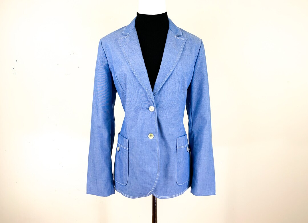 1970s Light Blue Denim Blazer, 70s Joyce Jaguar Collection Blazer ...